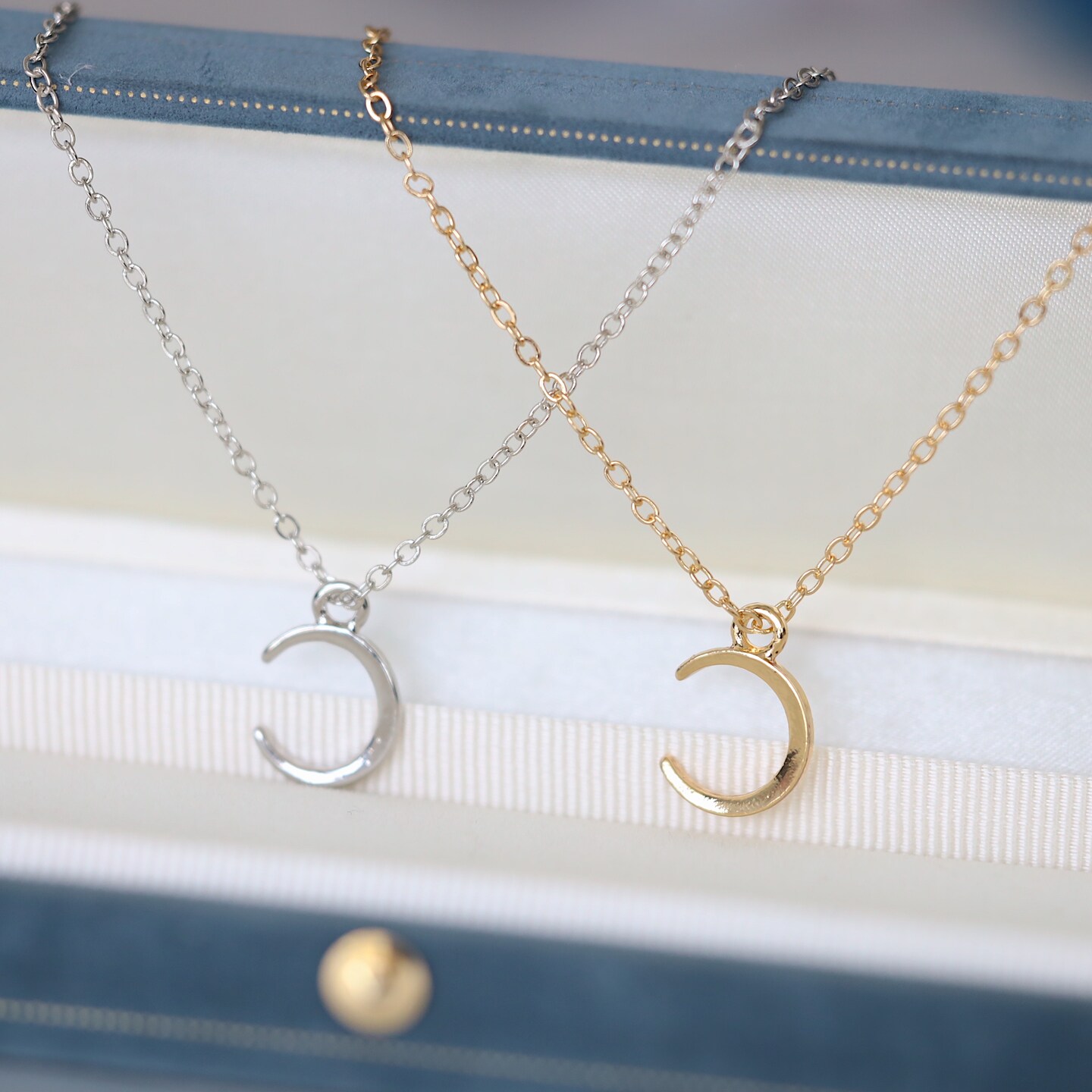 Moon Necklace, Gold Moon Necklace, Silver Moon Pendent Charm, Silver Mo ...