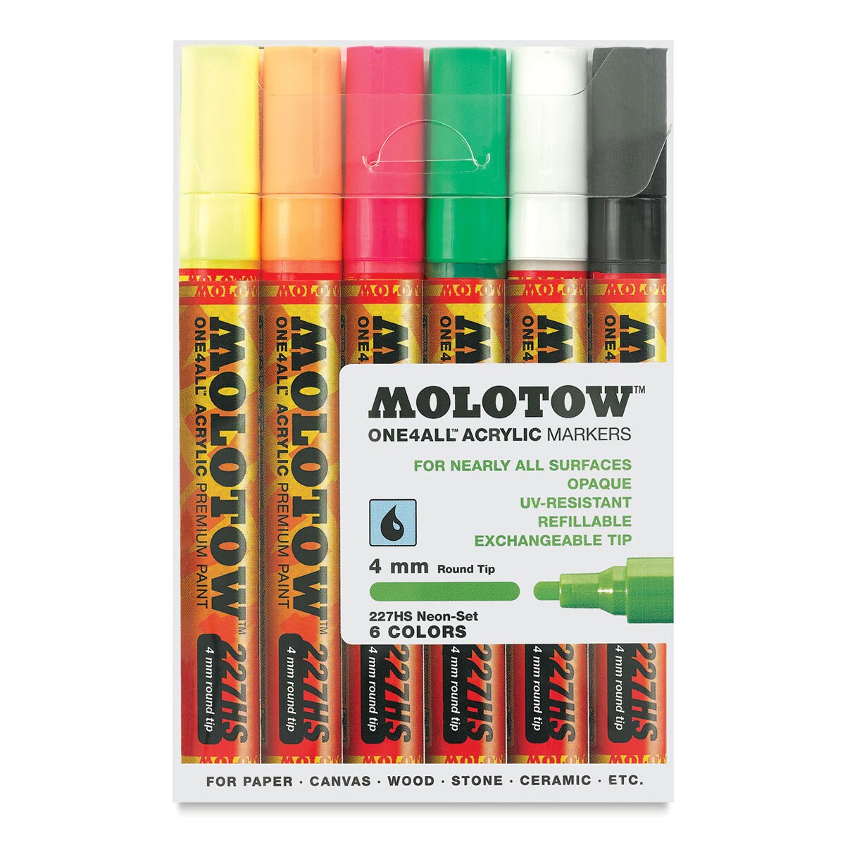 Molotow One4All Acrylic Markers - Neon Colors, 4 mm, Set of 6, Color ...