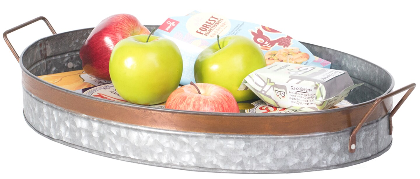 Galvanized Metal Oval Rustic Serving Tray With Handles | Michaels