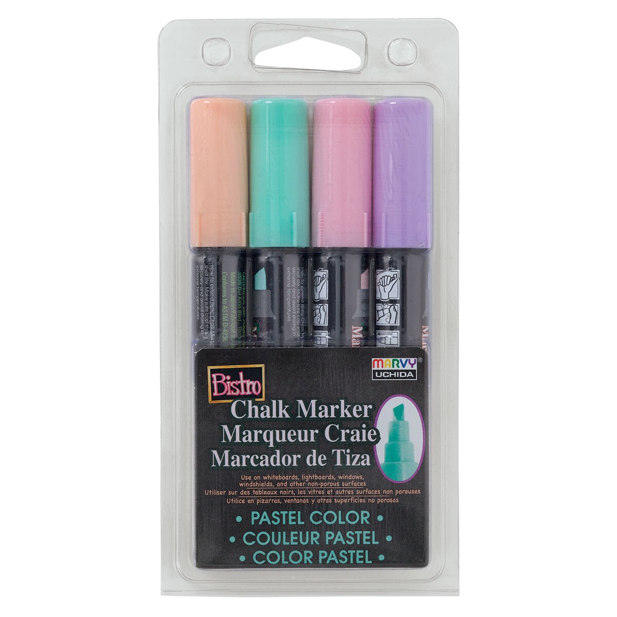 Marvy Uchida Bistro Chalk Marker - Pastel Colors, Set of 4, 6 mm Chisel ...