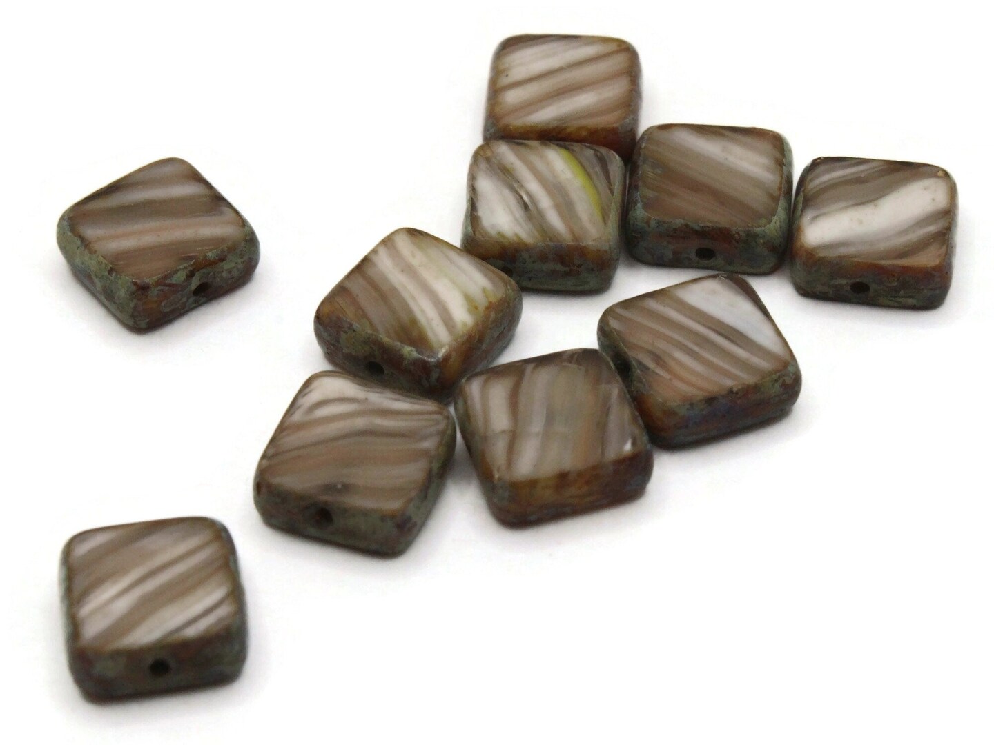 10 9mm Brown Striped Square Glass Beads | Michaels