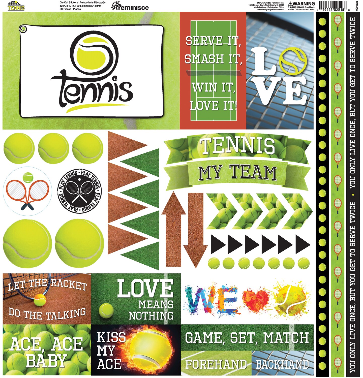 Tennis Elements Stickers 12"X12"- | Michaels
