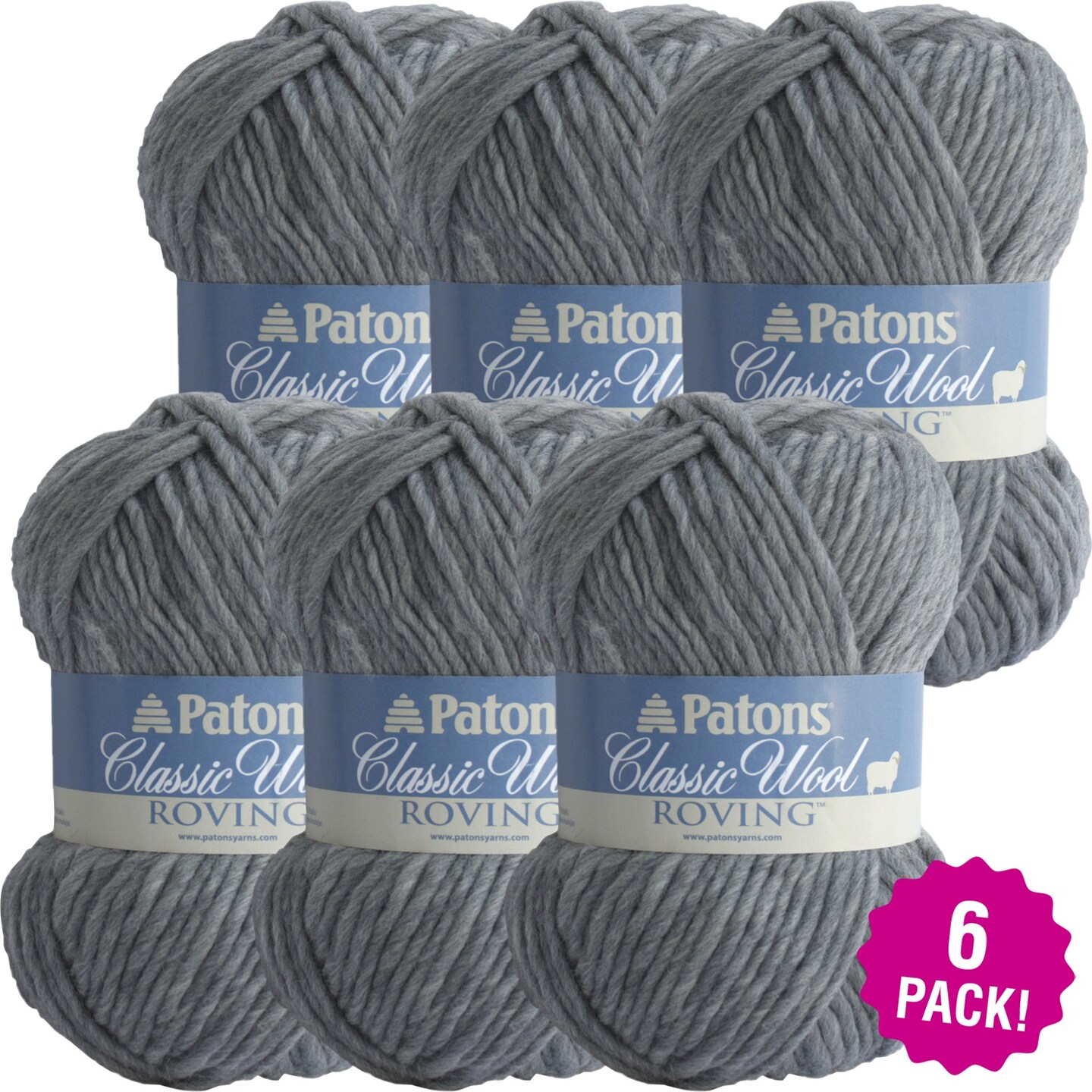 Multipack of 6 - Patons Classic Wool Roving Yarn-Grey | Michaels