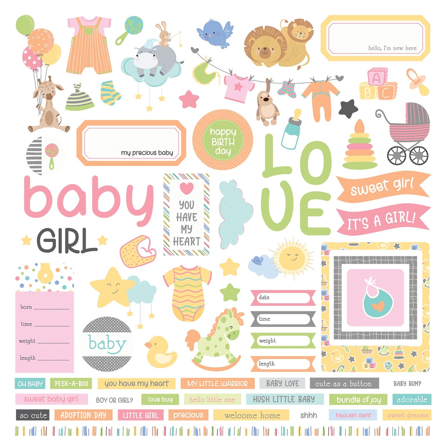 Hush Little Baby Stickers 12"X12"-Baby Girl Elements | Michaels