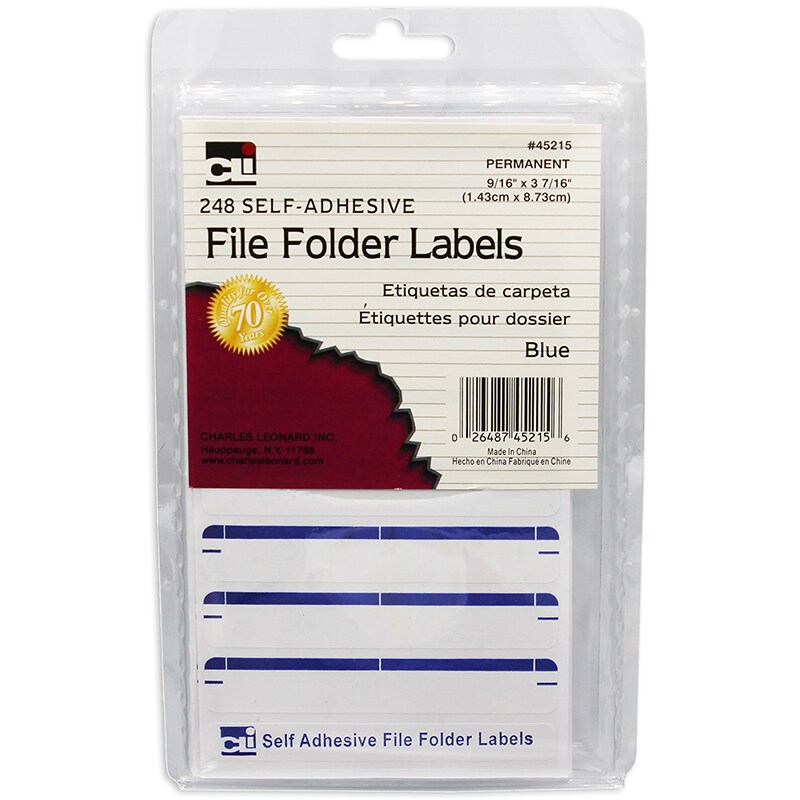 File Folder Labels, Self-Adhesive, 0.56 x 3.43 Inches, Blue, 248-Count ...