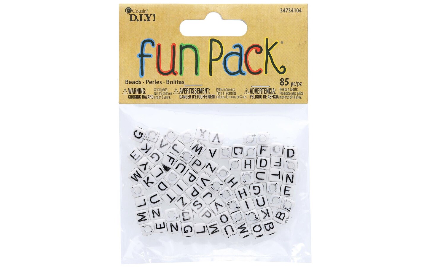 Cousin Fun Pack Bead Alpha Square White Mix 85pc | Michaels