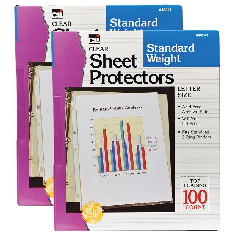 Sheet Protectors, Clear, Standard Weight, Letter Size, 100 Per Box, 2 ...