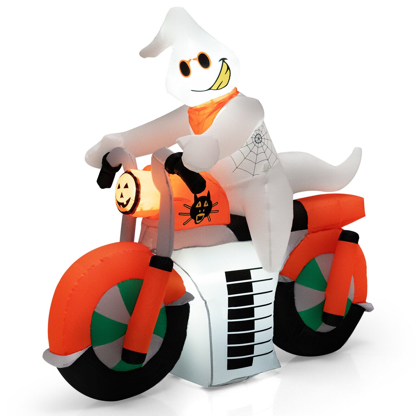 5 Feet Halloween Inflatable Ghost Riding on Motor Bike with LED Lights ...