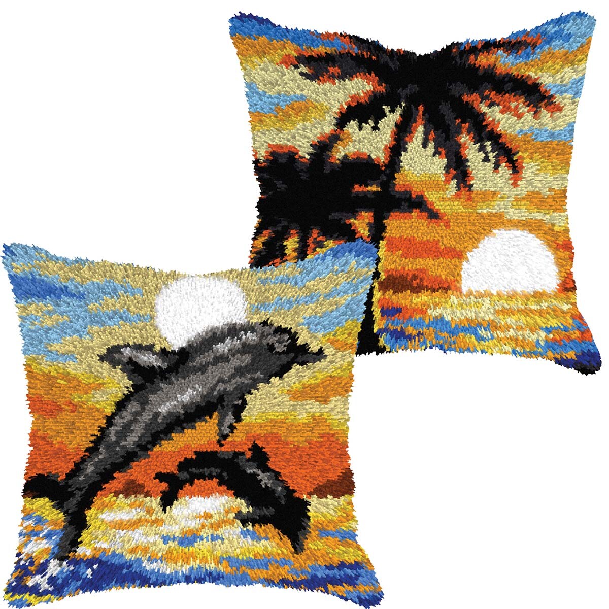 Orchidea Sunset & Dolphins Pillow Cover, Set of 2 Latch Hook Kit | Michaels