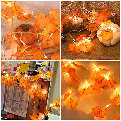 2Pack Fall Decor Total 16.4FT 50LED Maple Leaves String Lights Battery ...