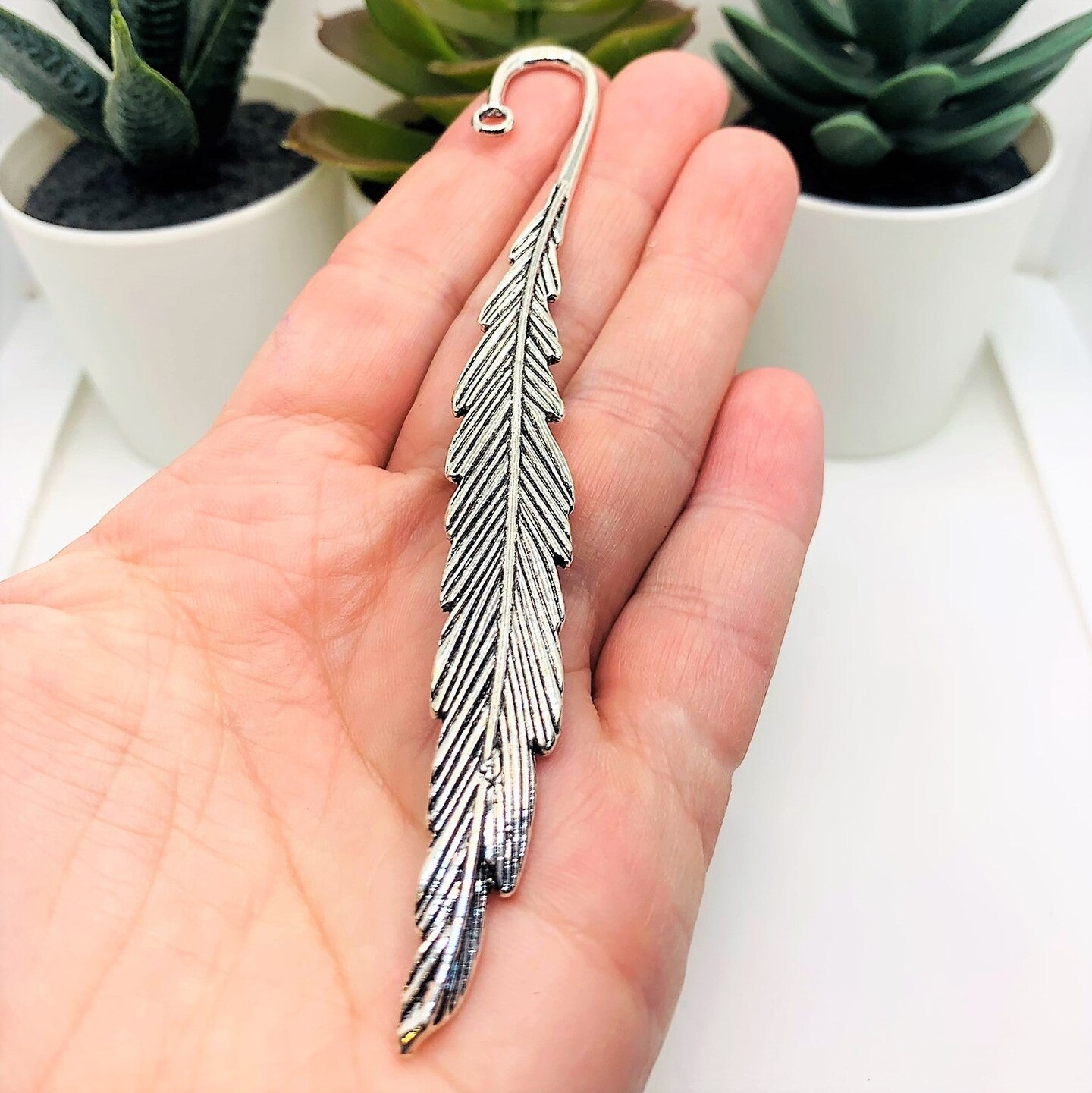1, 4 or 20 Pieces: Antique Silver Feather Bookmark Base, Double Sided ...
