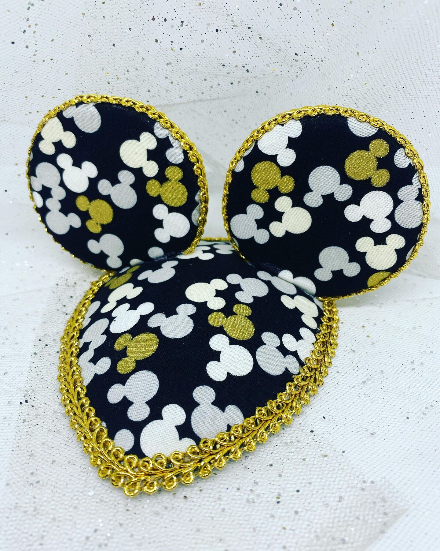 Party Black white and Gold Glitter Fascinator Mouse Ear Hat ...