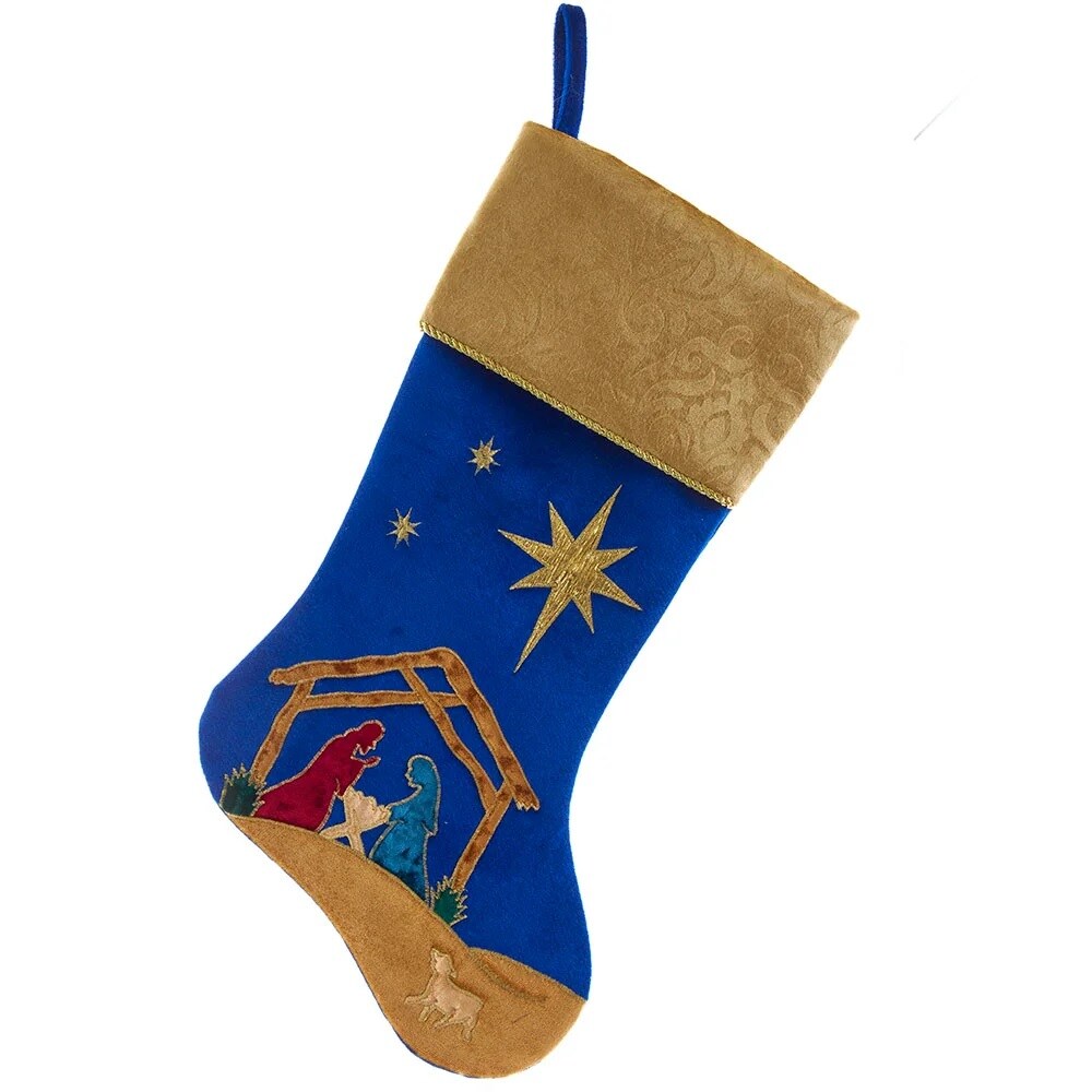 KSA Pack of 6 Brown and Blue Nativity Scene Christmas Stockings 14 ...