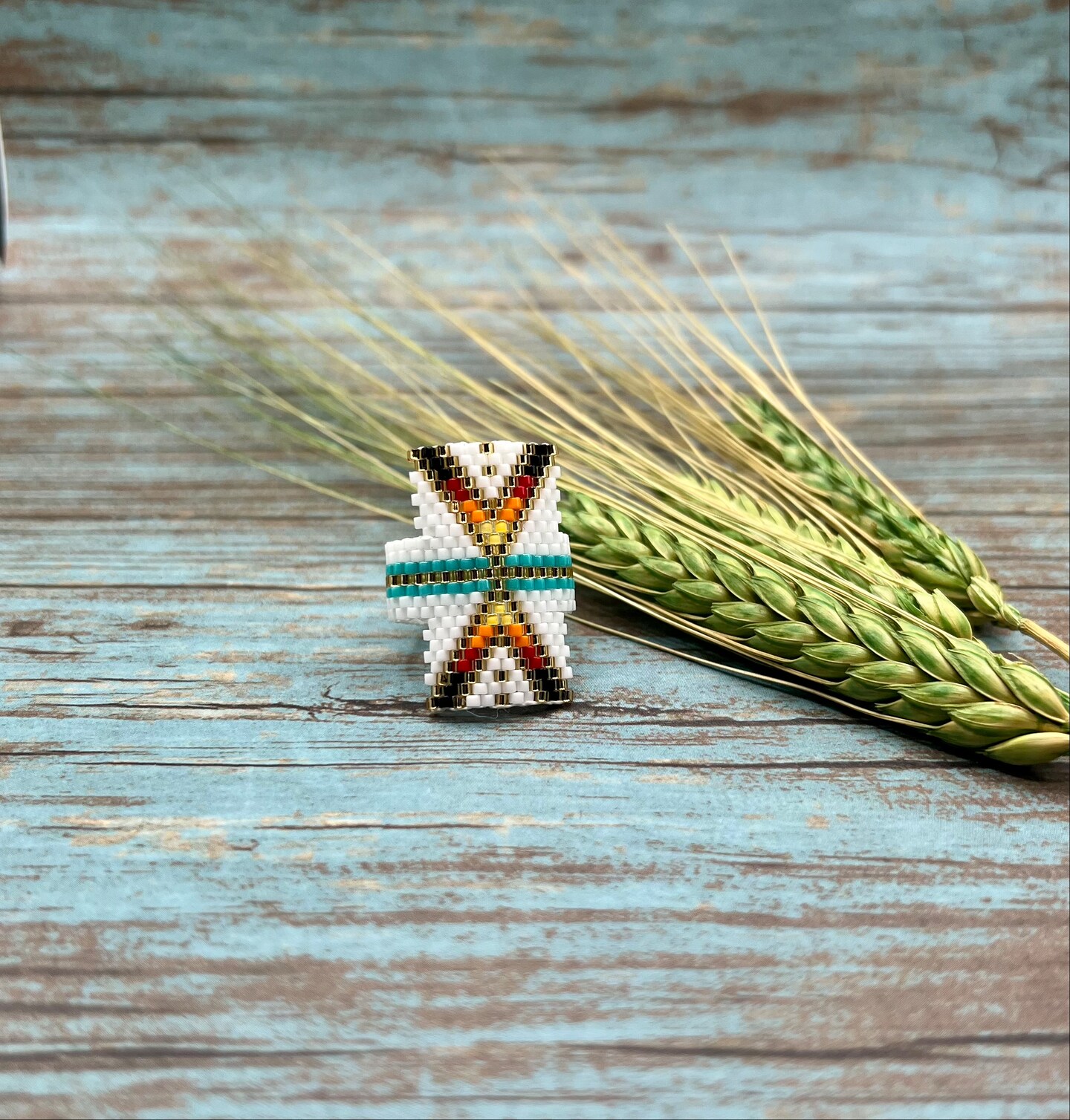 White Sonoran Sunrise Delica seed bead ring | MakerPlace by Michaels