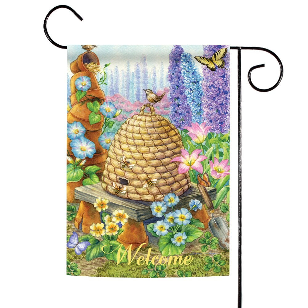 Welcome Bee Hive Birdies Decorative Welcome Flag, Size: 12 in x 18 in ...