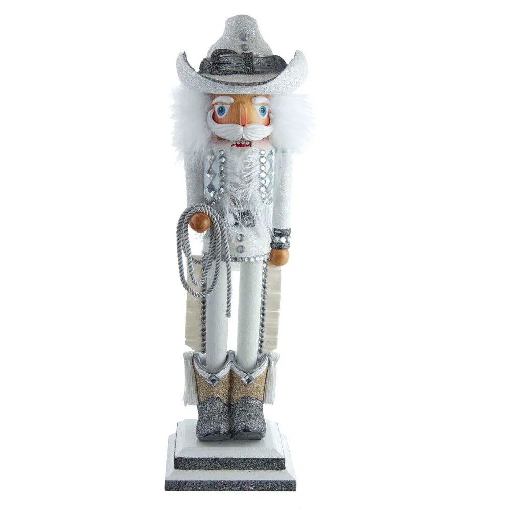 KSA 20.75" White and Silver Rhinestone Cowboy Christmas Nutcracker ...