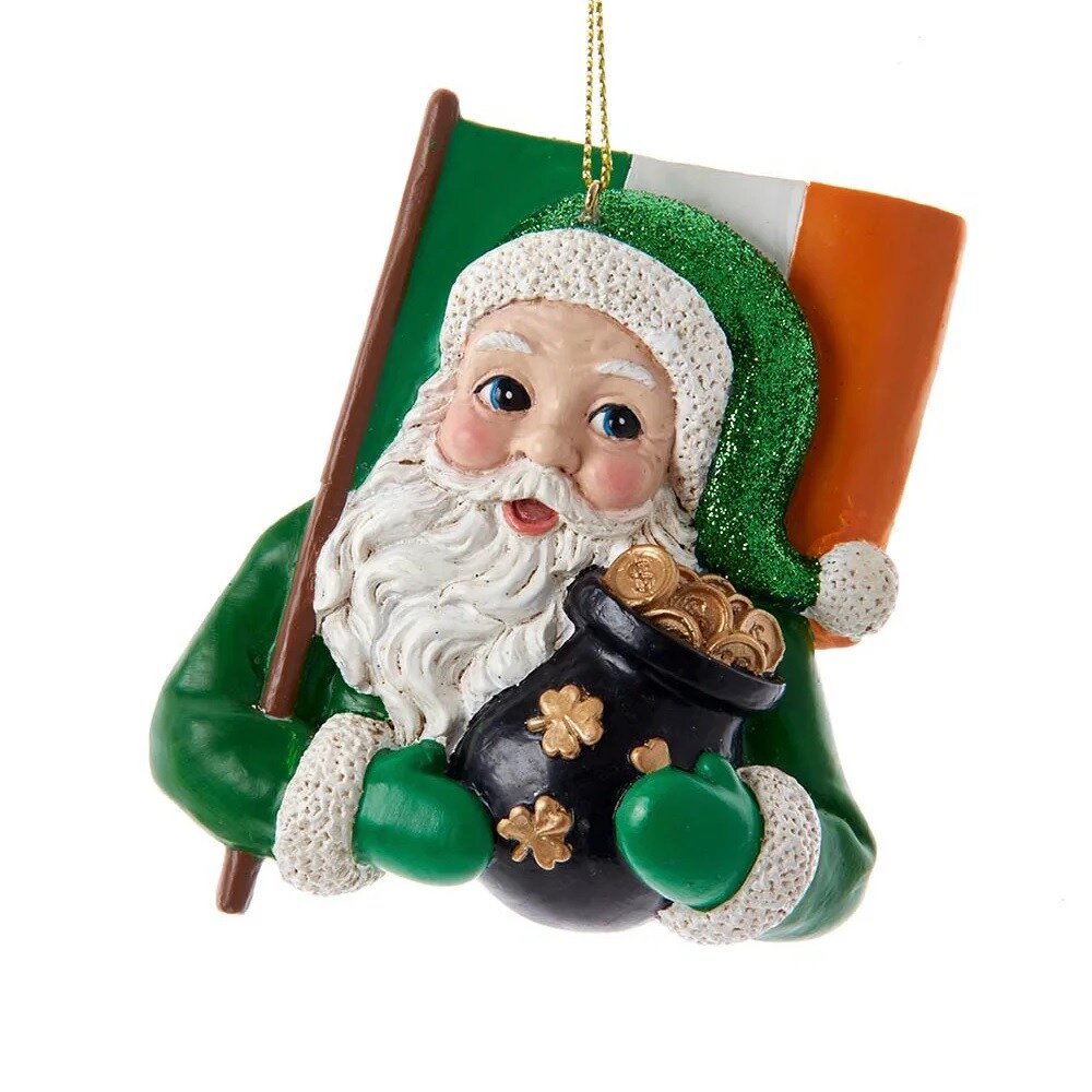 KSA Pack of 12 Irish Santa with Flag Christmas Ornaments 4" | Michaels