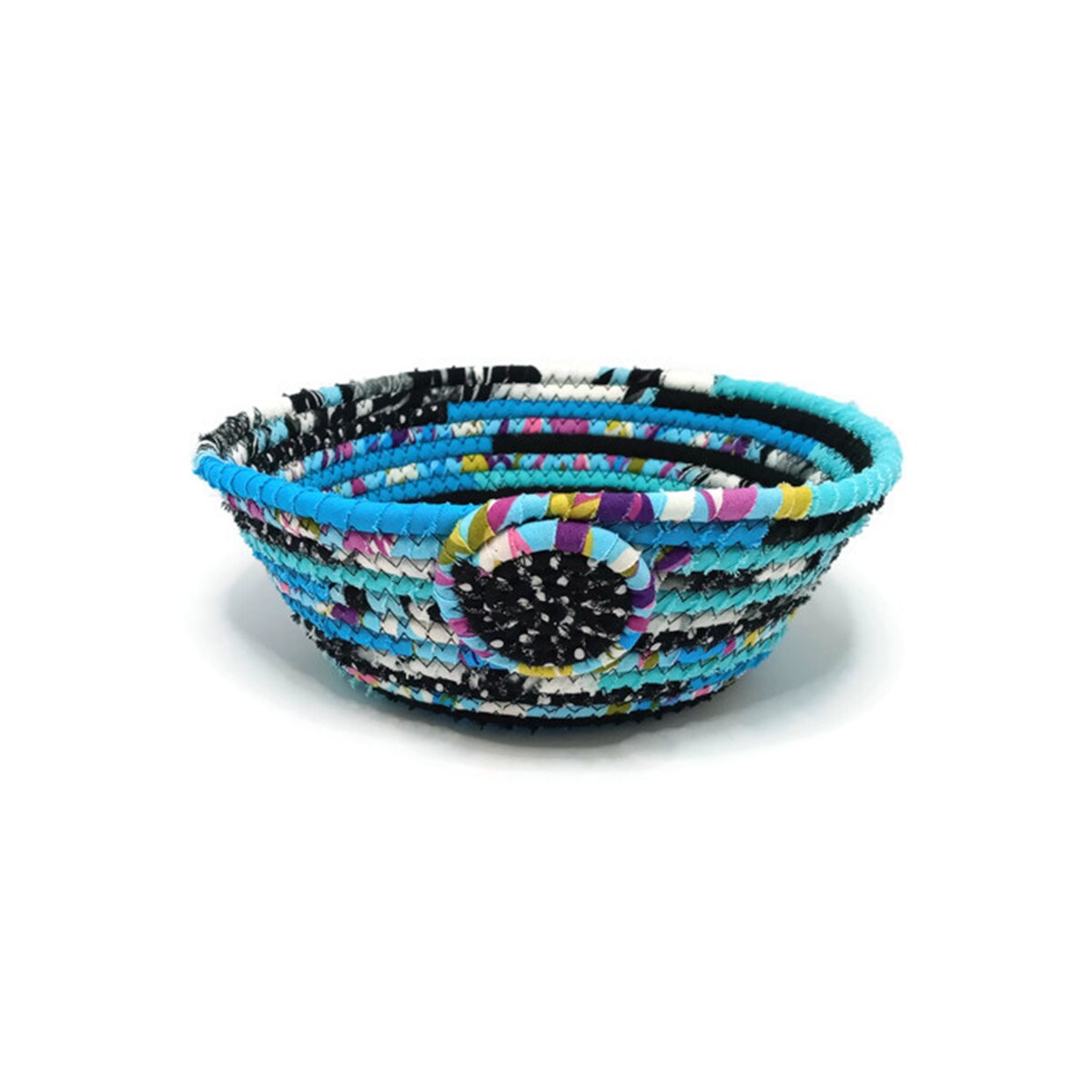 Turquoise and black multicolor boho coiled rope and cotton fabric ...