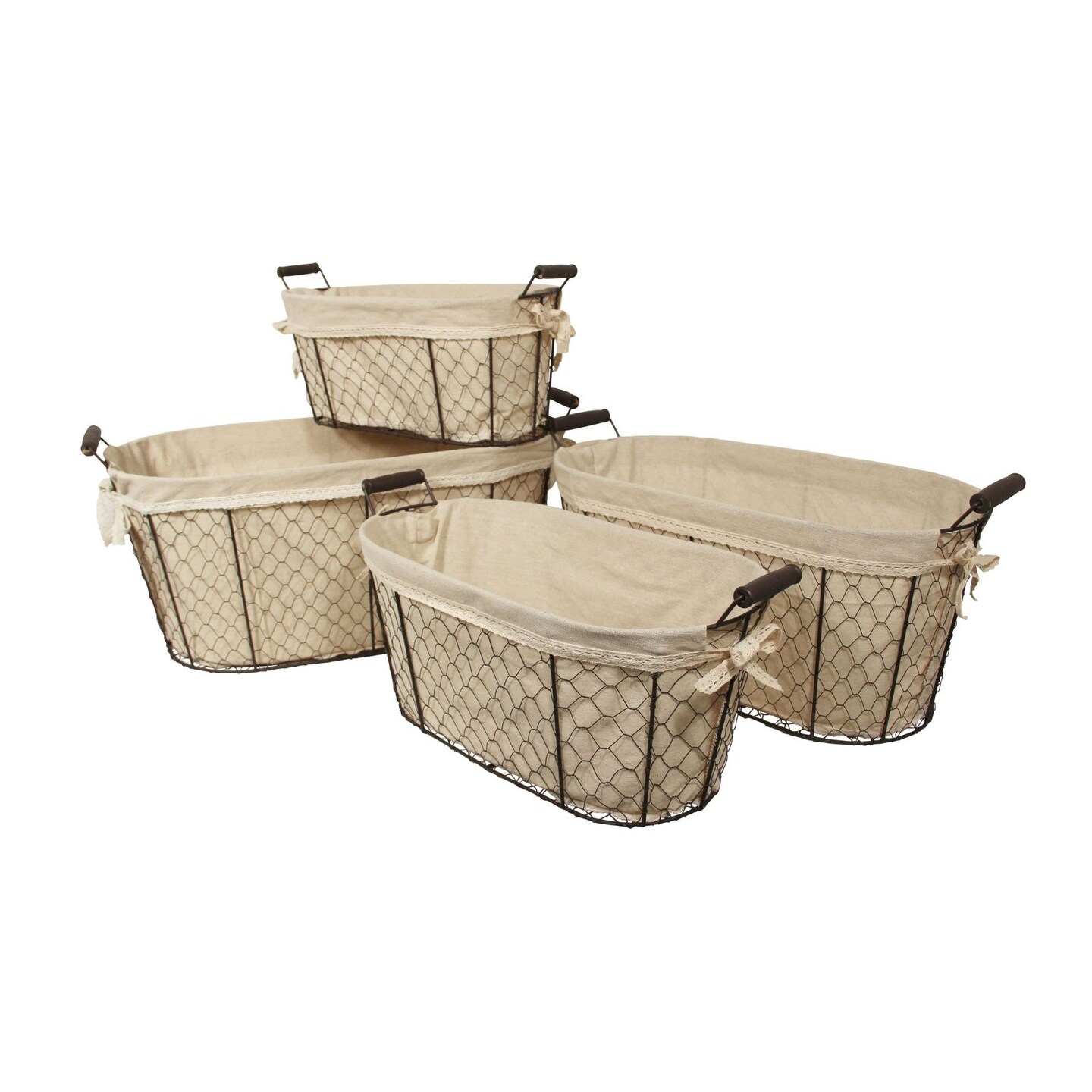 Contemporary Home Living Set of 4 Brown and Beige Lined Traditional ...