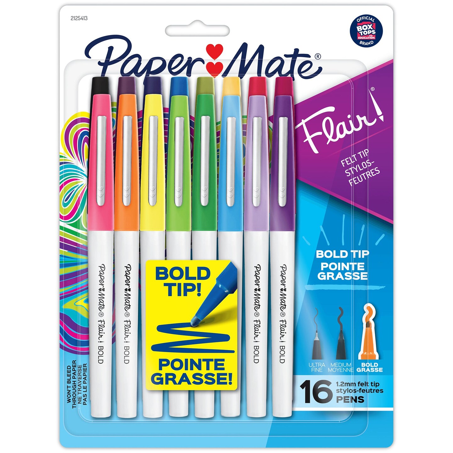 flair-felt-tip-pens-bold-tip-1-2-mm-assorted-colors-16-count