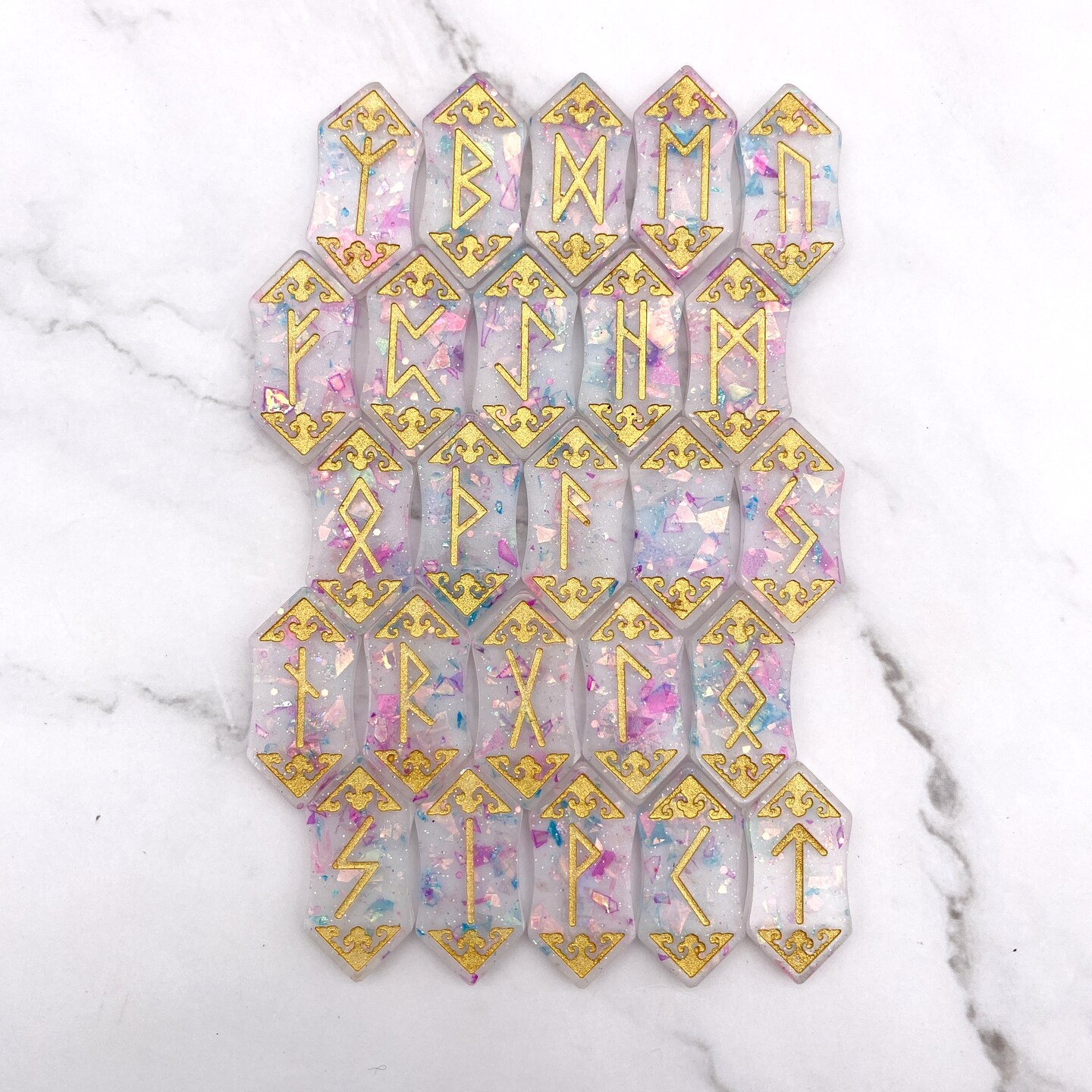 White elder futhark Runestones. Opalescent kaleidoscope Witchcore Pagan ...