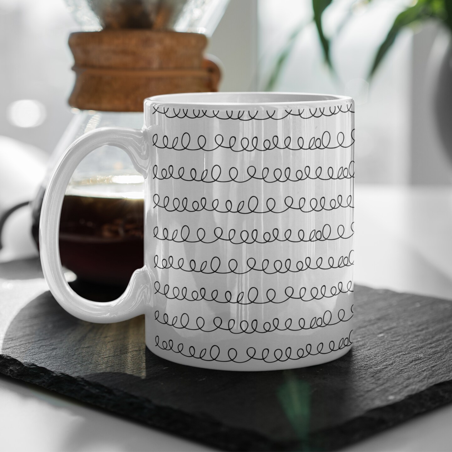 Coffee Mug: Black Loopy Lines on White. High-quality sublimation inks ...