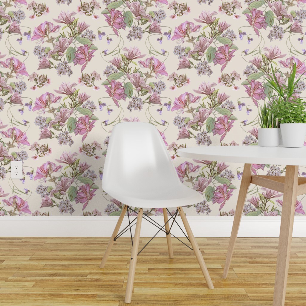 Pre-Pasted Wallpaper 2FT Wide Pink Cream Victorian Spring Romantic ...