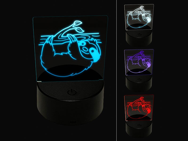 Sloth Hanging from a Branch 3D Illusion LED Night Light Sign Nightstand ...