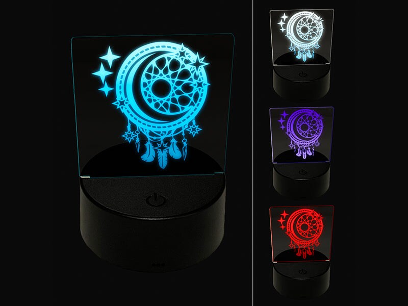 Dream Catcher with Moon and Stars 3D Illusion LED Night Light Sign ...
