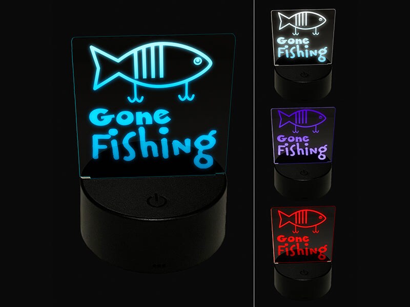 Gone Fishing Lure Fun Text 3D Illusion LED Night Light Sign Nightstand ...