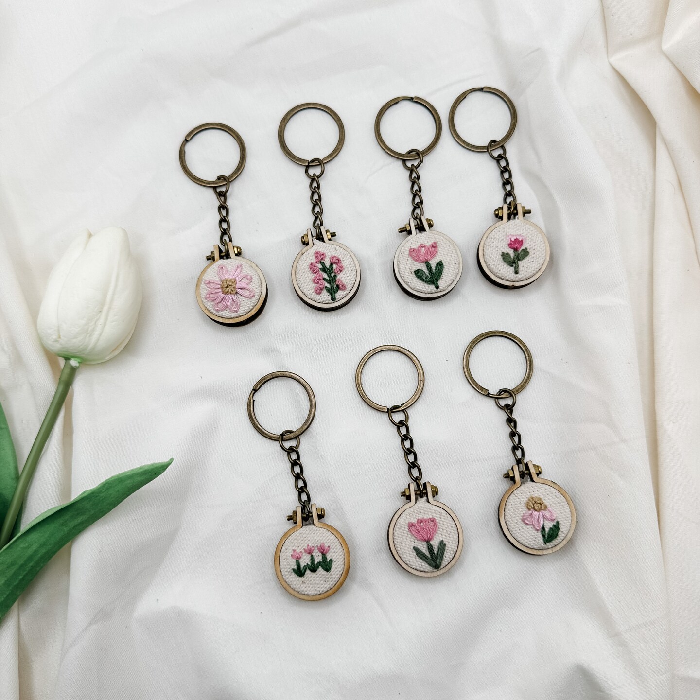 Hand Embroidered Flower Wooden Keychain | MakerPlace by Michaels