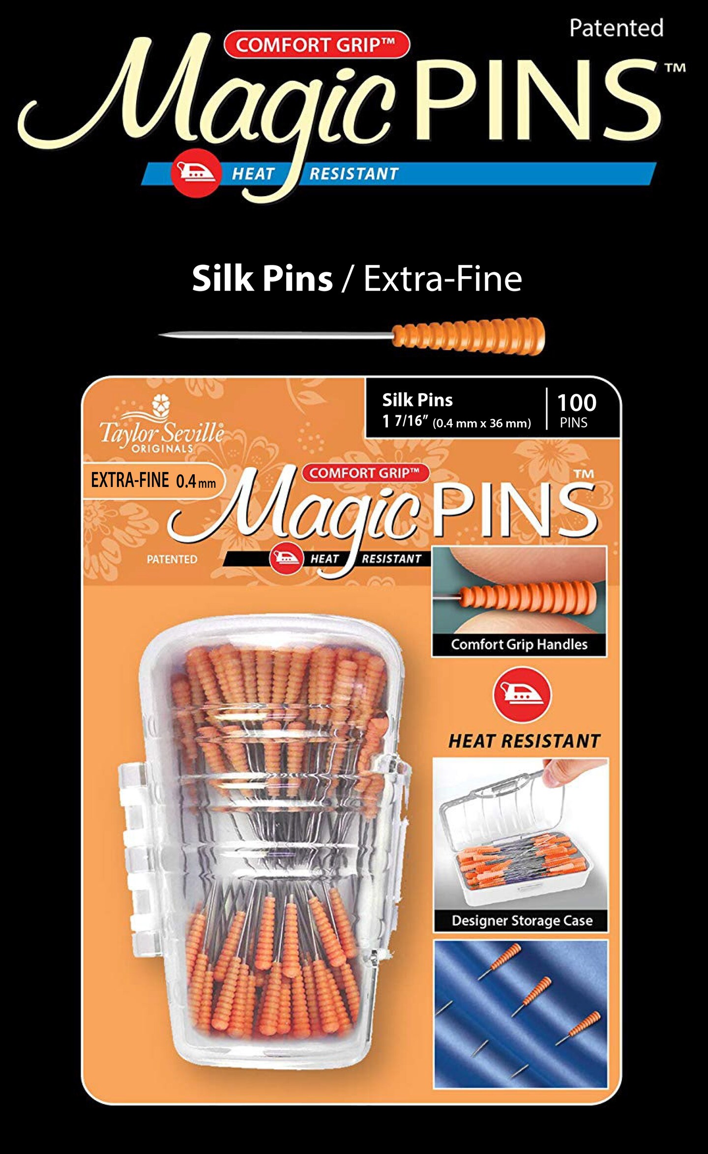 Taylor Seville Magic Pins Silk Extra Fine Orange 100 Pkg Michaels