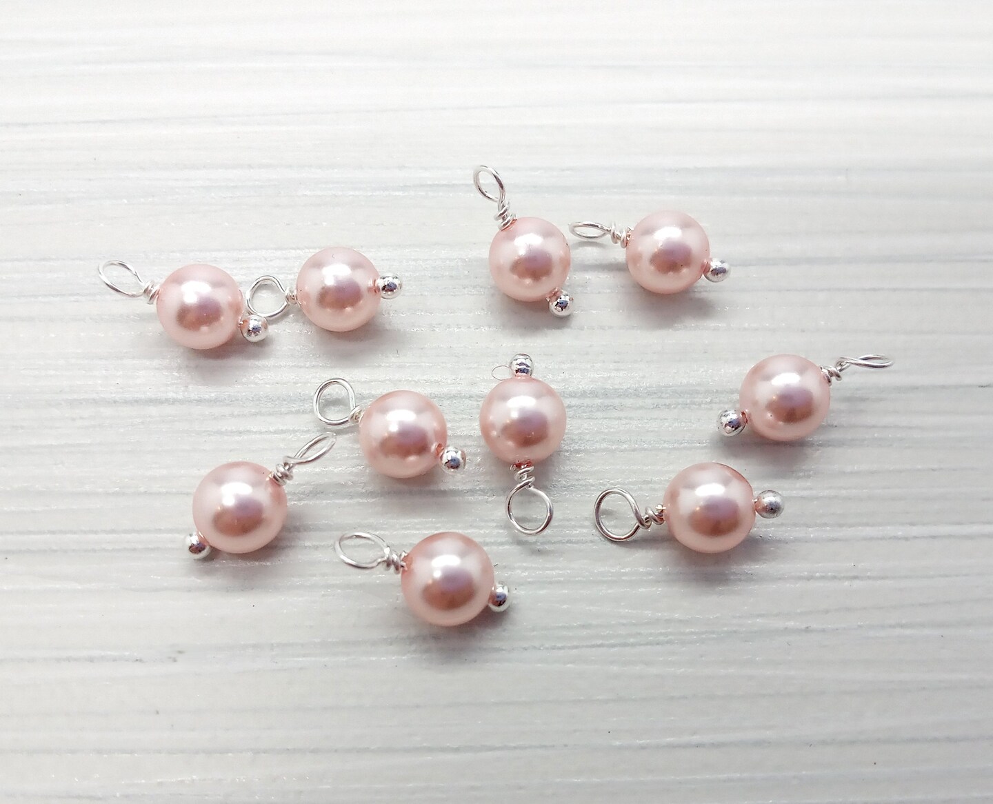 Crystal Pearl Bead Charms, Small Pink 6mm Dangles, 10 pieces ...
