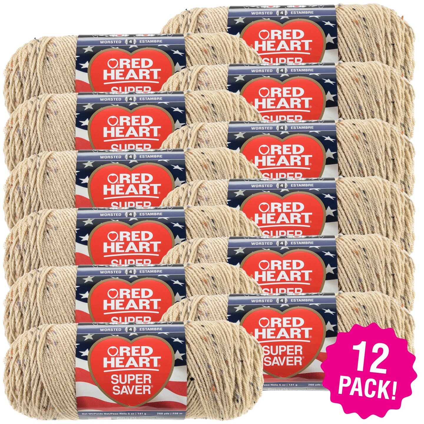 Multipack of 12 - Red Heart Super Saver Yarn-Buff Fleck | Michaels