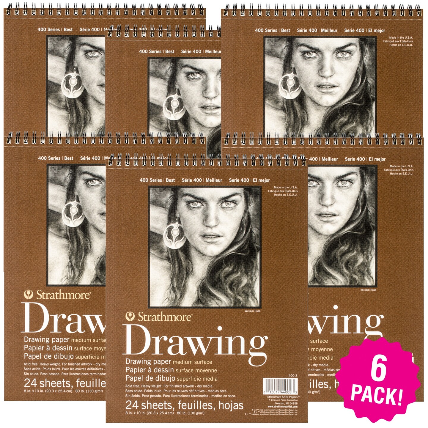 Multipack of 6 - Strathmore Medium Drawing Spiral Paper Pad 8"X10"-24 ...