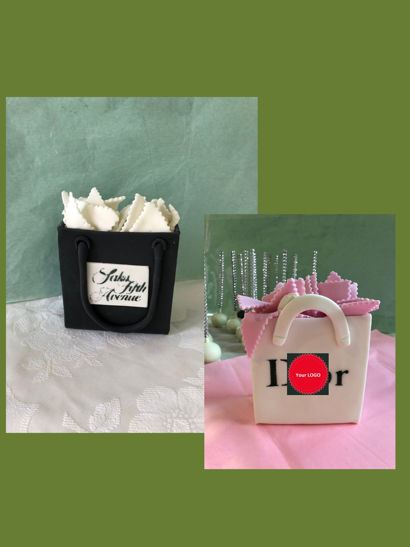 One gum paste shopping bag of your choice cake topper. Birthday, shower ...