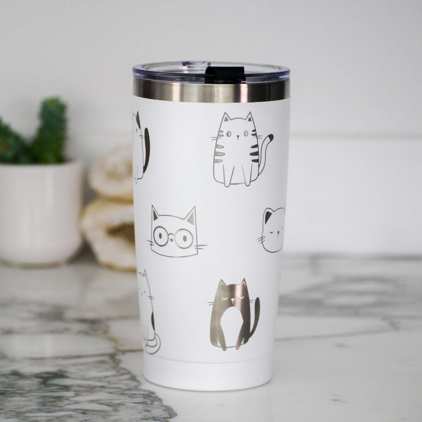 Cute Cat Engraved Full Wrap 20oz Tumbler, 20oz Custom Engraved Tumbler ...