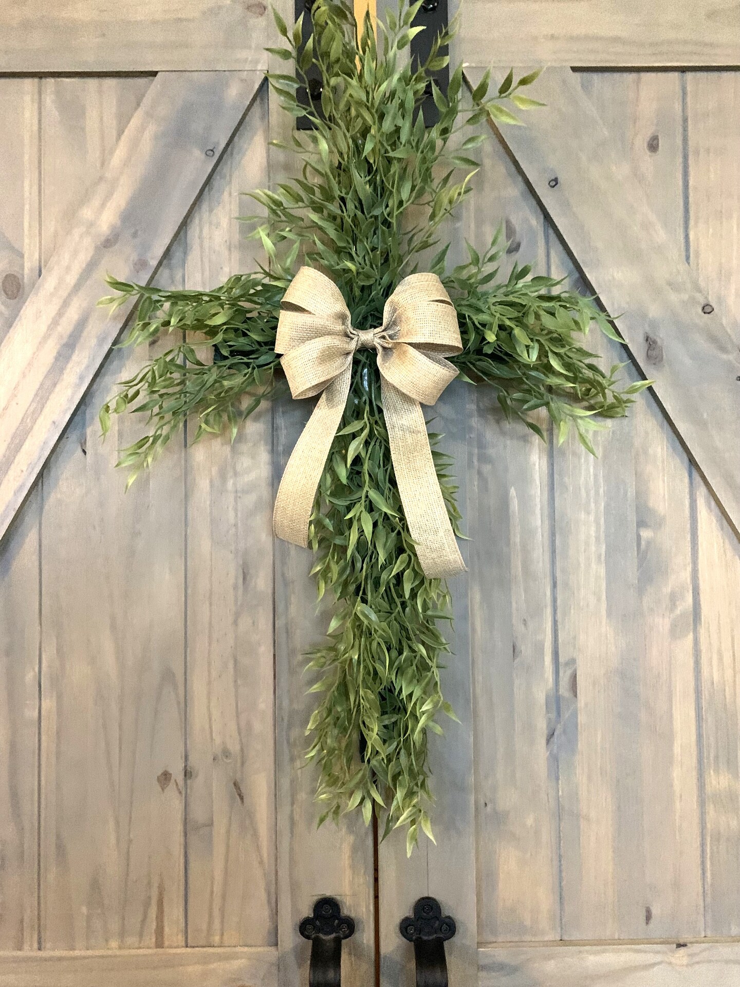 Cross Wreath, Easter Wreath, Faux Spring Ruscus Cross, Spring Summer ...