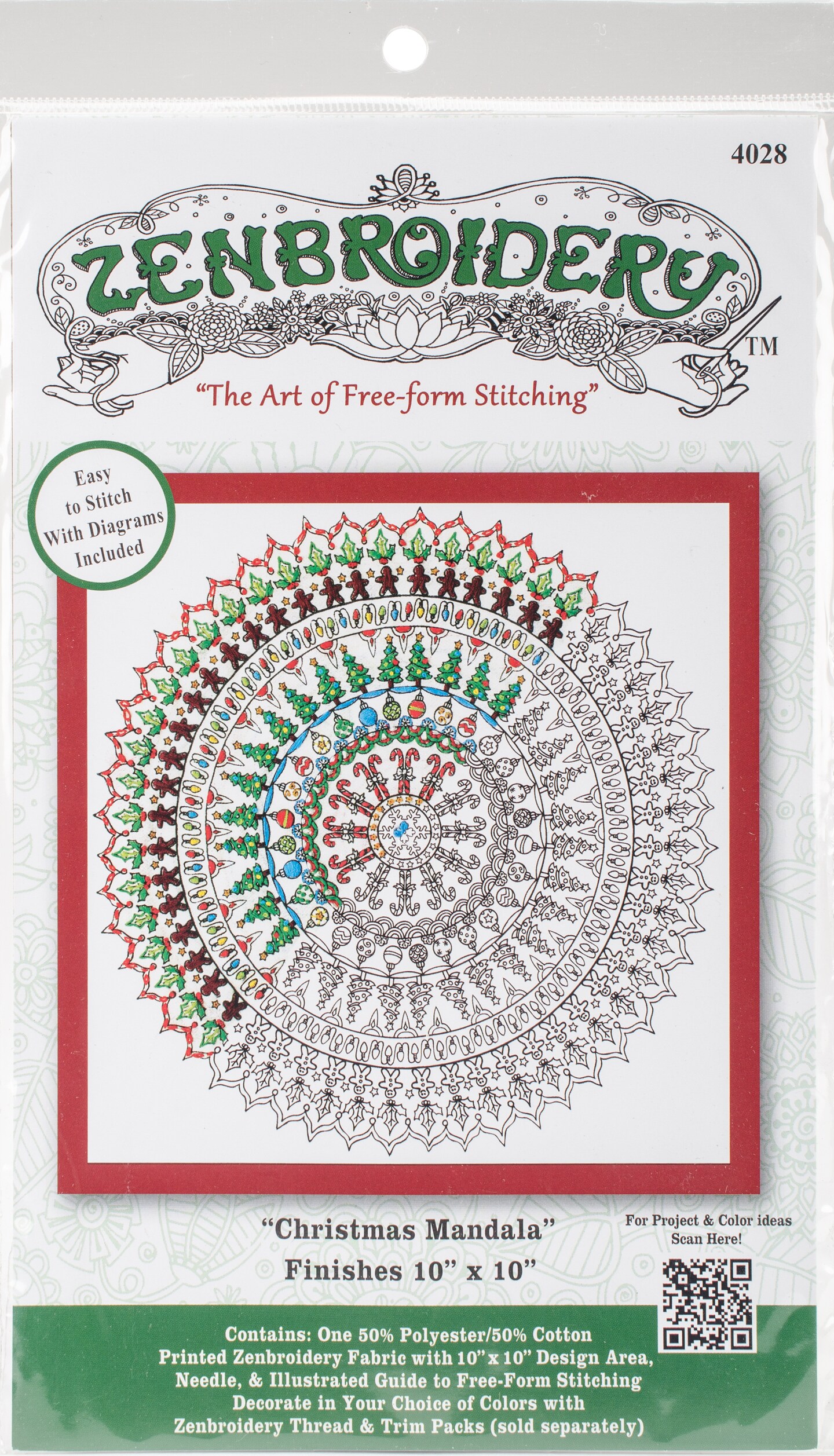 Design Works/Zenbroidery Stamped Embroidery Kit 10"X10"-Christmas ...