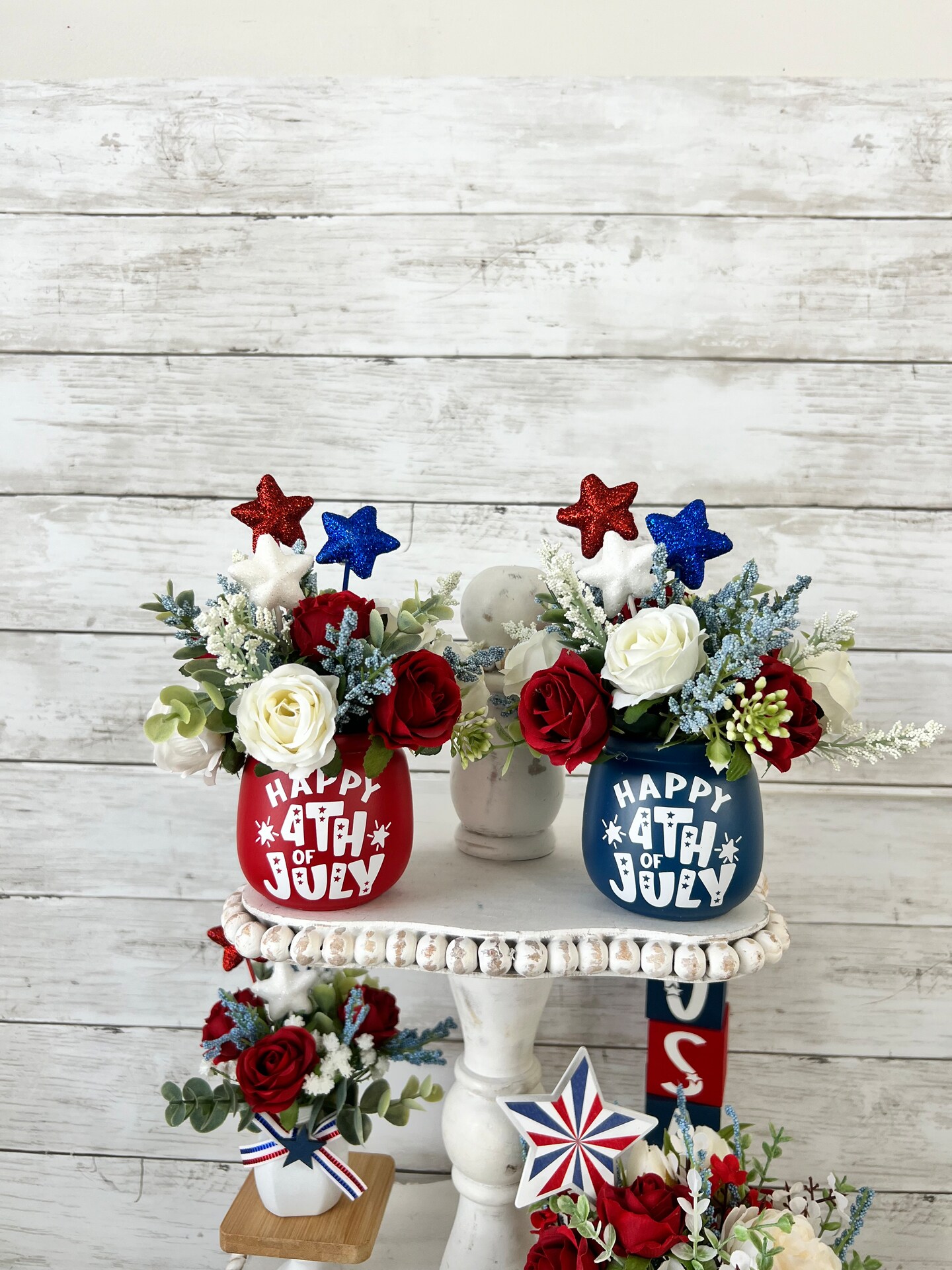 Patriotic tiered tray decor, fourth of july tray, patriotic florals ...