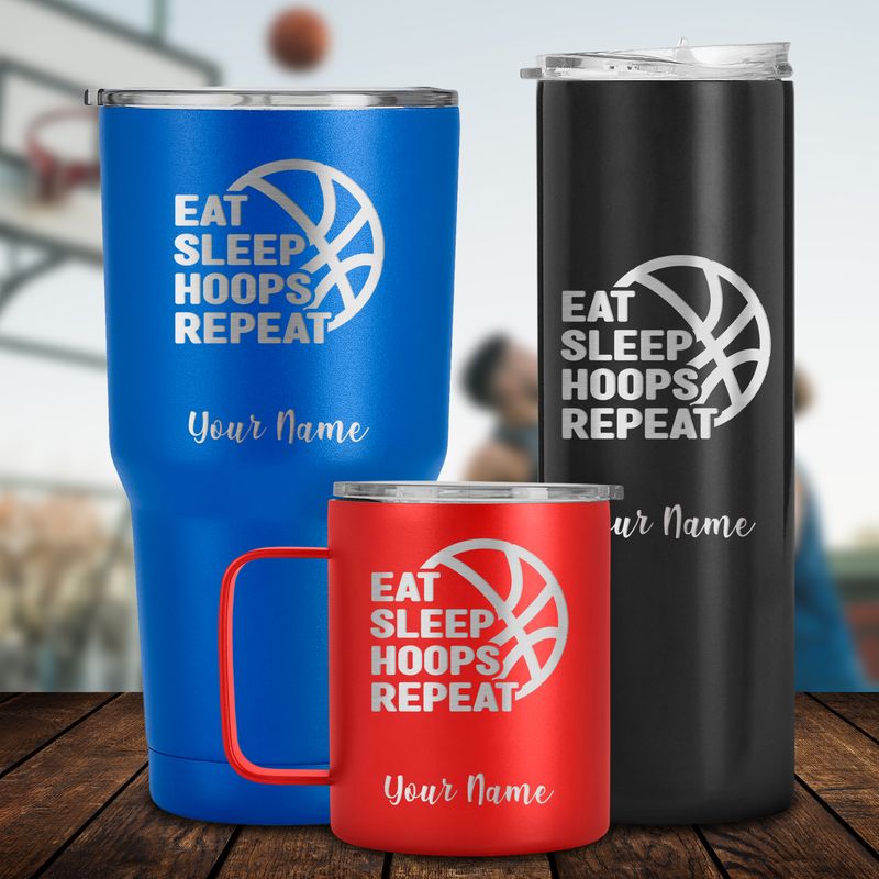 Customized Name Tumbler, "Eat Sleep Hoops Repeat" Stainless Steel ...