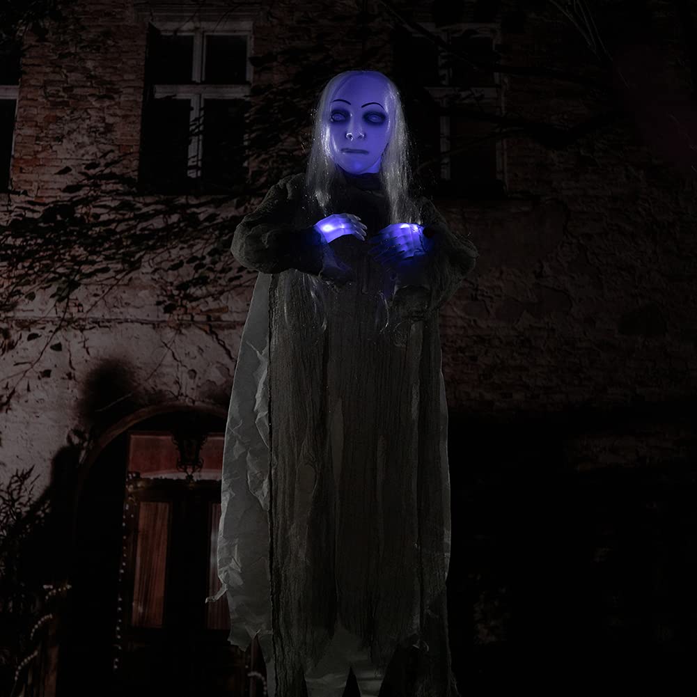 HollyHOME Animated Hanging Ghost with Glowing Head and Creepy Sounds ...