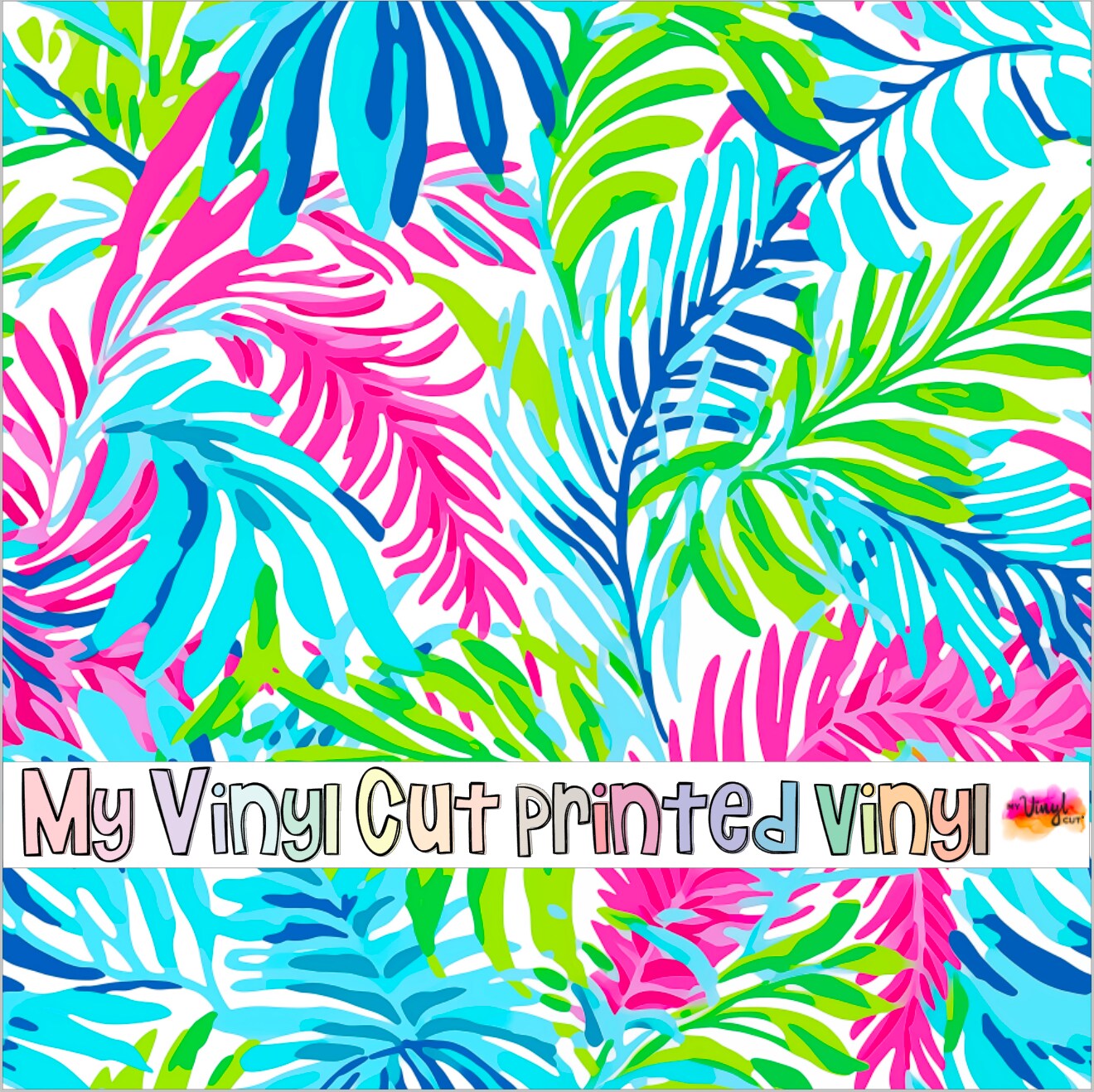 12 x 12 inch Sheet of Printed Vinyl or HTV in the Preppy Fronds P ...