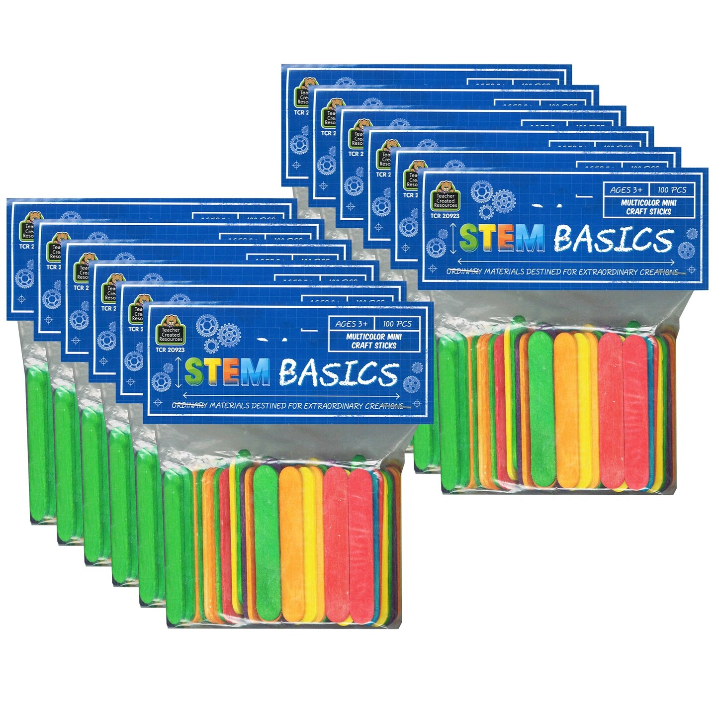 STEM Basics: Multicolor Mini Craft Sticks, 100 Per Pack, 12 Packs ...