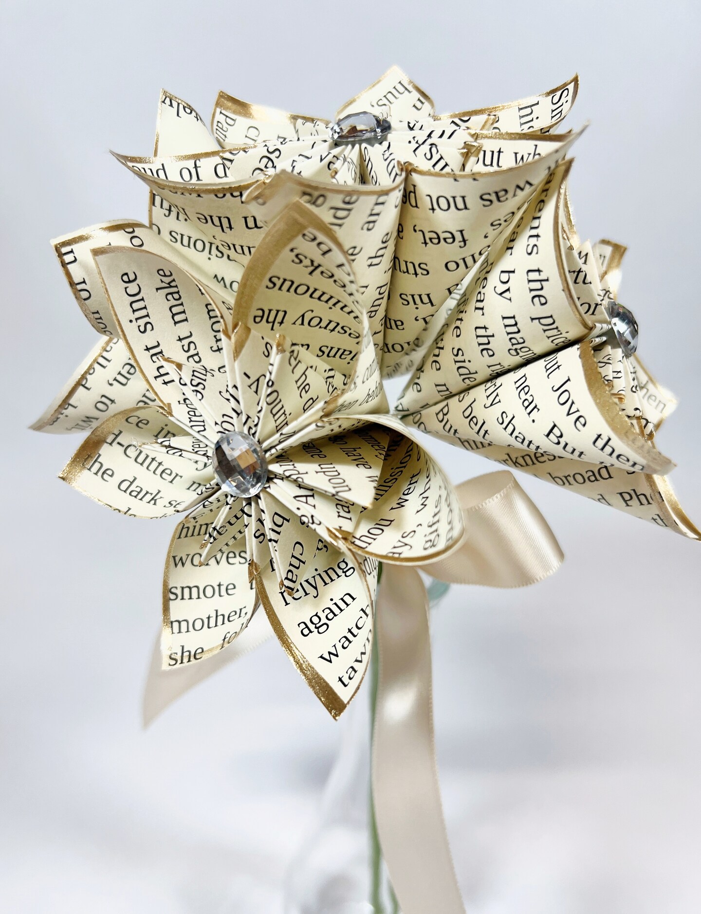 5 Book Paper Flowers- Ready to ship, Vase Included, one of a kind ...