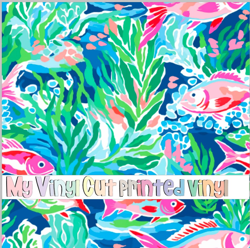 12 x 12 inch Sheet of Printed Vinyl or HTV in the Preppy Fish C Pattern ...