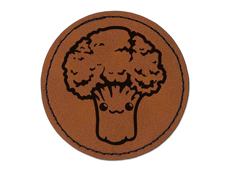 Cute Kawaii Broccoli Vegetable Round Iron-On Engraved Faux Leather ...