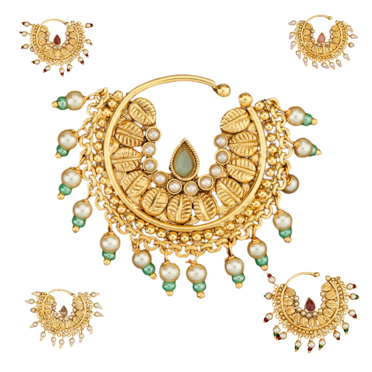 Clip On Marathi Nath Antique Pressing Loop Nose Ring With Gold Plating ...