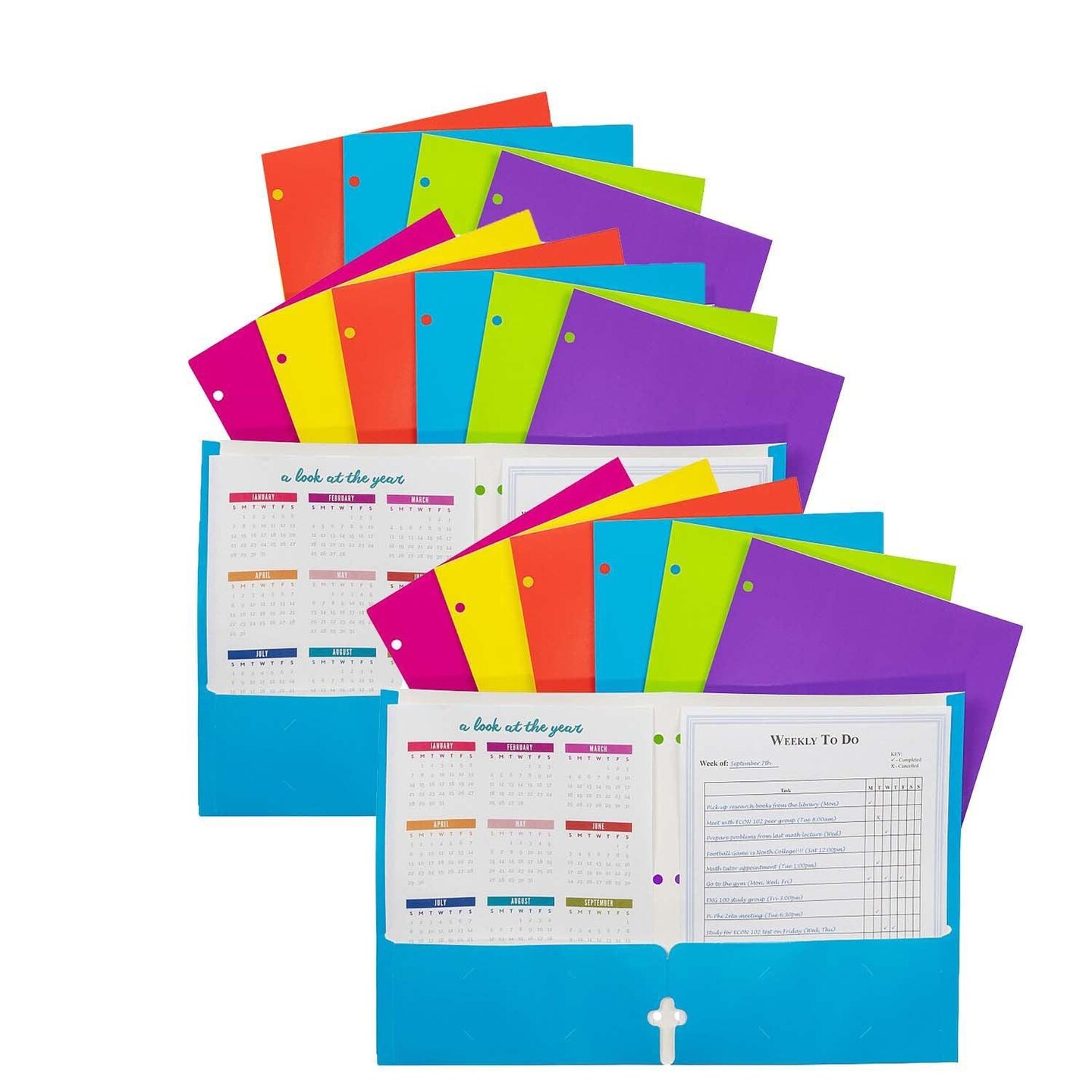 2-Pocket Laminated Paper Portfolio with 3-Hole Punch, Assorted, Pack of ...