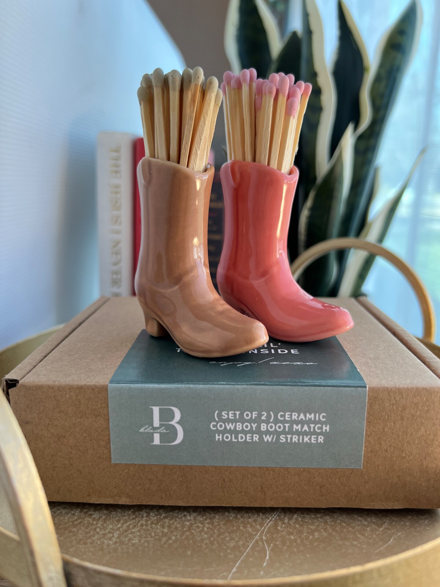 Set of 2 Brown Cowboy Boot Match Holders for Decorative Matches Cowboy ...